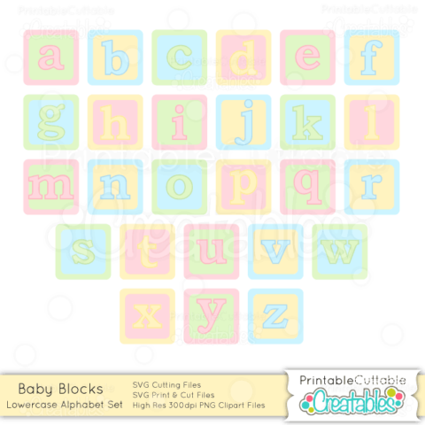 Baby Blocks Lowercase Alphabet Set - SVG Cuts & Clipart