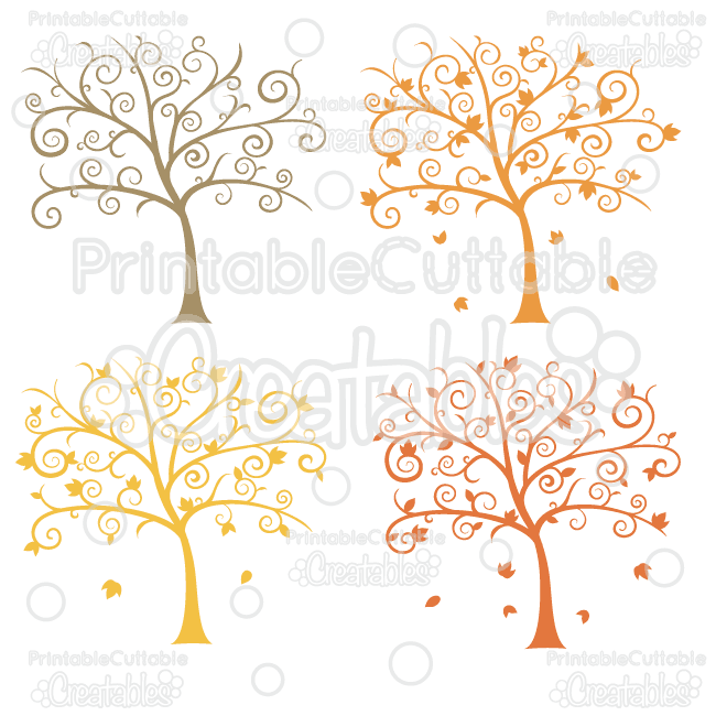 Fancy Swirls Autumn Tree SVG Cutting Files