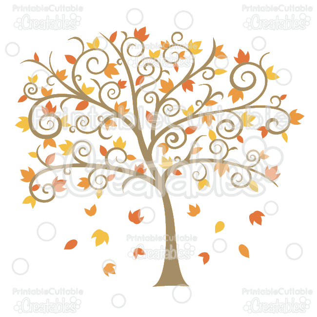 Fancy Swirls Autumn Tree SVG Cutting Files