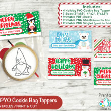Printable Christmas Paint Your Own Cookie Bag Toppers