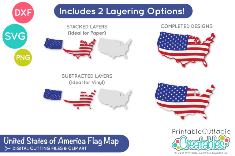 USA Flag Map SVG File for Cricut and Silhouette Machines