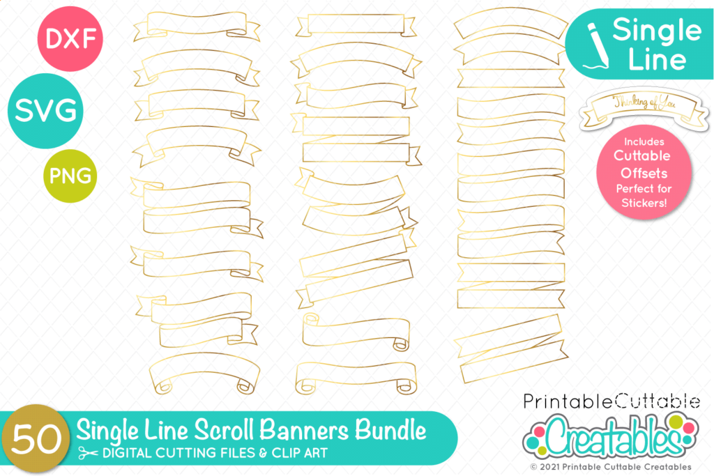 Scroll Banners Single Line SVG Bundle - Foil Quill SVG Files