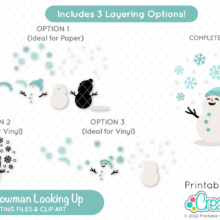 Happy Snowman Looking Up SVG File for Cricut & Silhouette