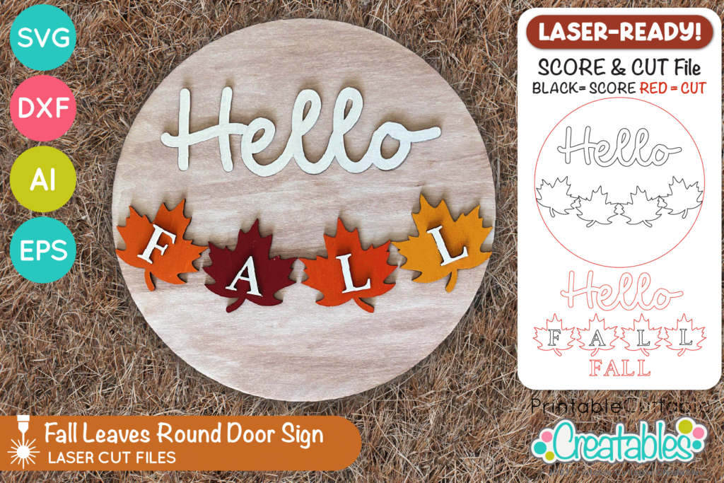 Hello Fall Door Sign Free Laser Cut File for Glowforge xTool