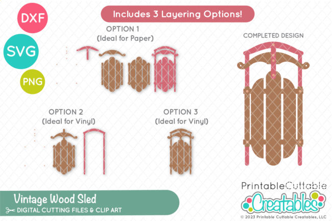Vintage Sled SVG Cut File for Cricut and Silhouette