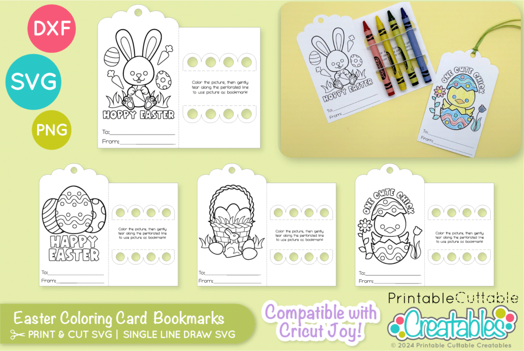 Easter Coloring Card Bookmarks SVG Files for Cricut Joy