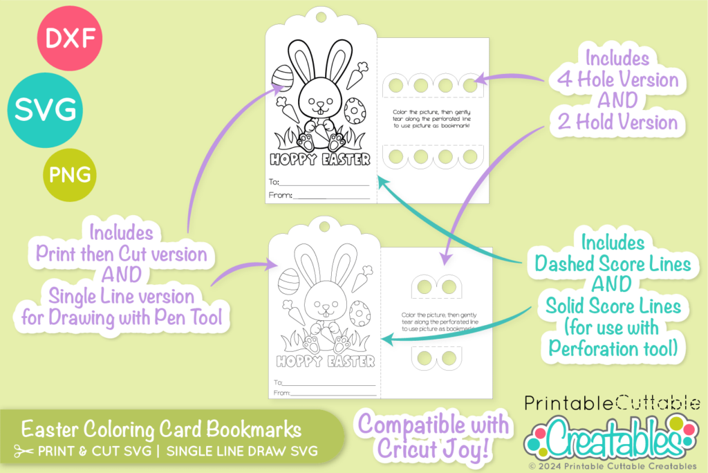 Easter Coloring Card Bookmarks SVG Files for Cricut Joy