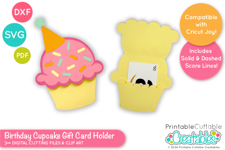 Birthday Cupcake Gift Card Holder SVG File for Cricut