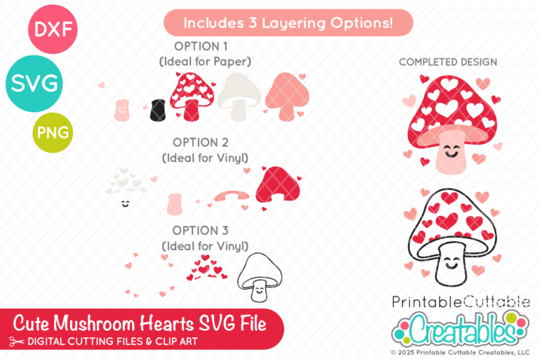 Cute Mushroom Hearts SVG File for Cricut & Silhouette
