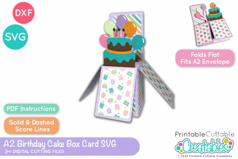 A2 Birthday Cake Box Card SVG File for Cricut & Silhouette