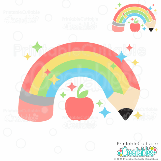Rainbow Pencil Outline SVG File for Cricut