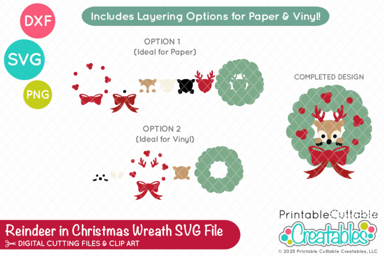 Reindeer in Christmas Wreath SVG File for Cricut crafts