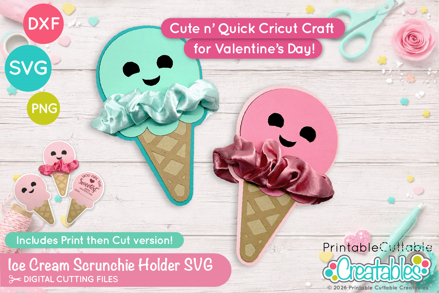 Ice Cream Scrunchie Holder SVG File for Cricut Valentines